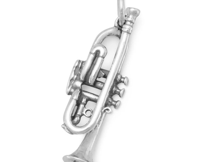 Trumpet Charm, Three-dimensional Sterling Silver Trumpet Charm ...