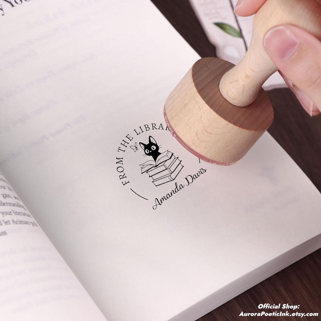 Custom Cat Book Stamp - Personalized Book Stamp for Library or Ex ...