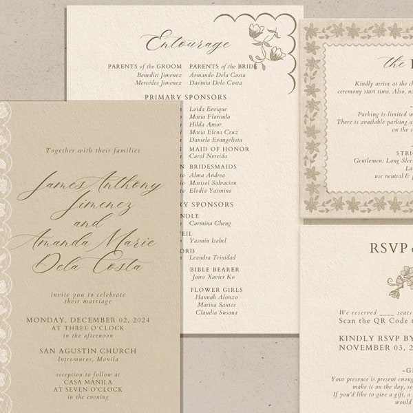 Heritage Lace Wedding Invitation Template Basic Suite, Modern Heritage ...