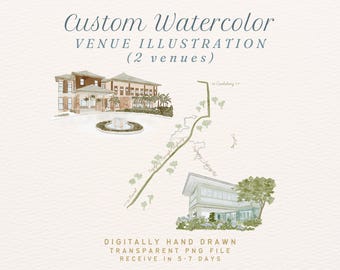 Watercolour Wedding Venue Illustration, Custom Watercolor Wedding Venue ...
