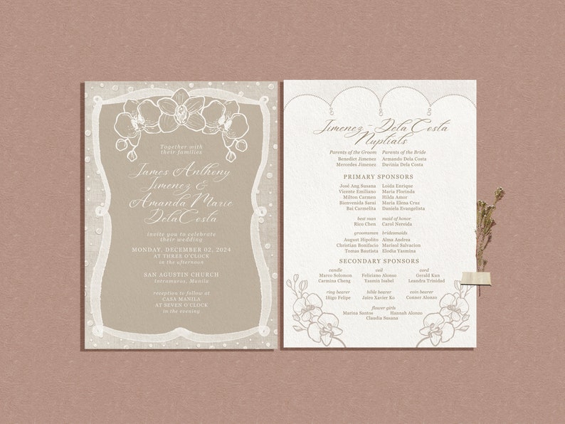 Heritage Orchids & Pearls Wedding Invitation Template Basic Suite ...