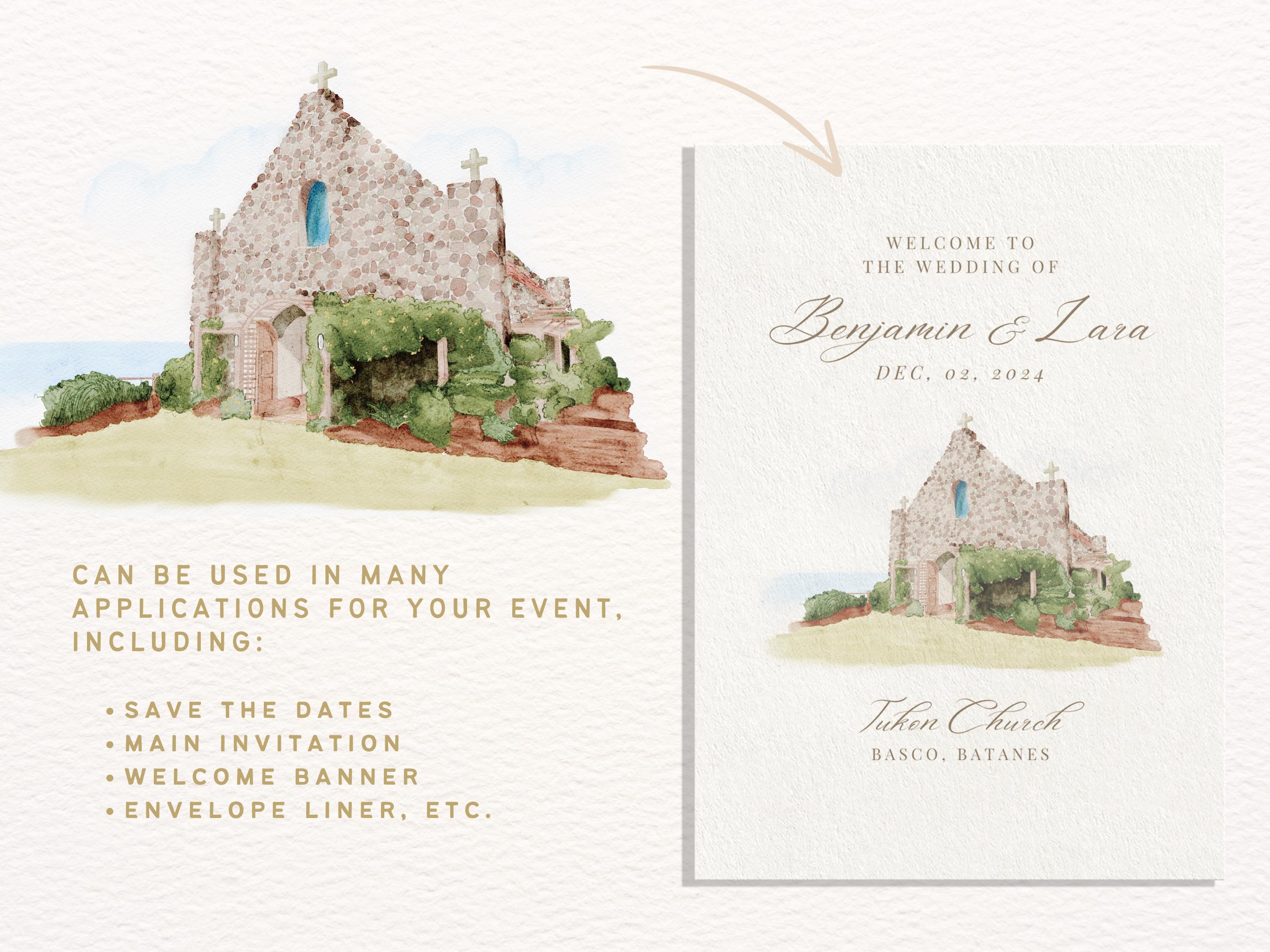 Watercolour Wedding Venue Illustration, Custom Watercolor Wedding Venue ...