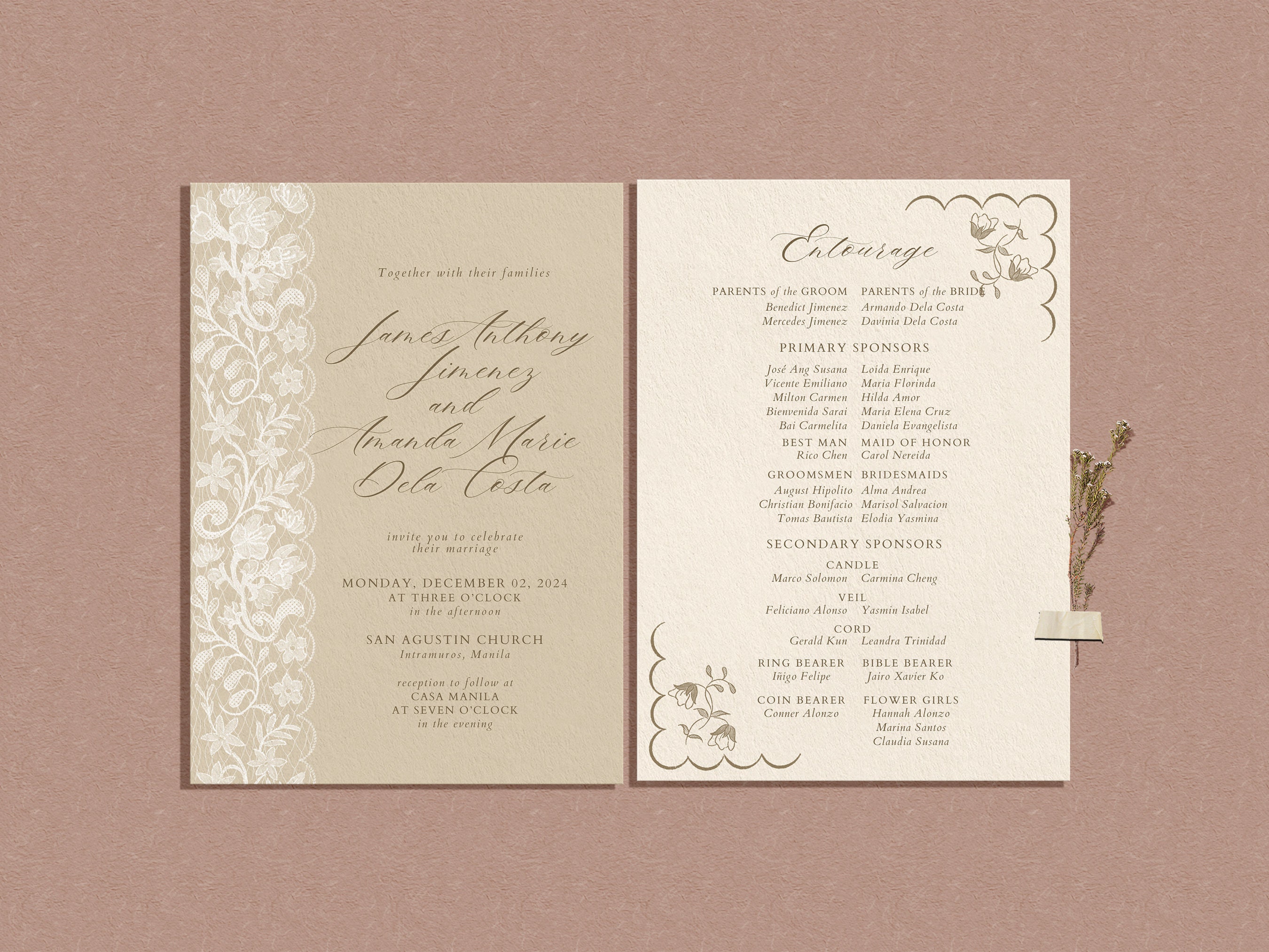Heritage Lace Wedding Invitation Template Basic Suite, Modern Heritage ...