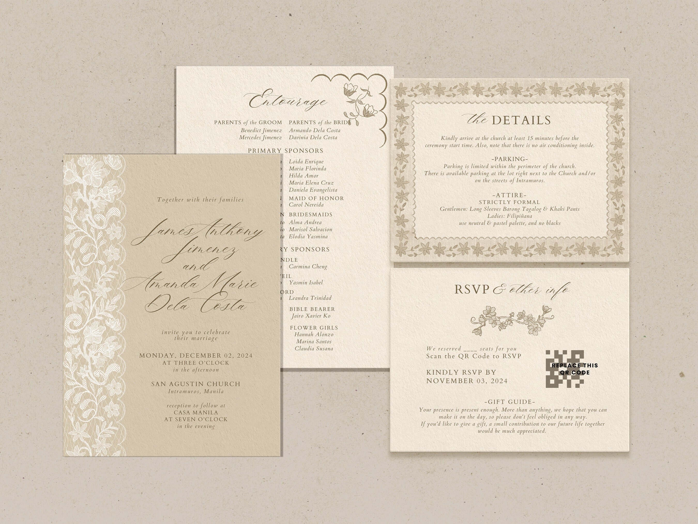 Heritage Lace Wedding Invitation Template Basic Suite, Modern Heritage ...