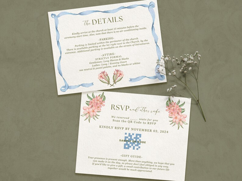 Summer Pink Flowers Wedding Invitation Template Basic Suite, Floral ...