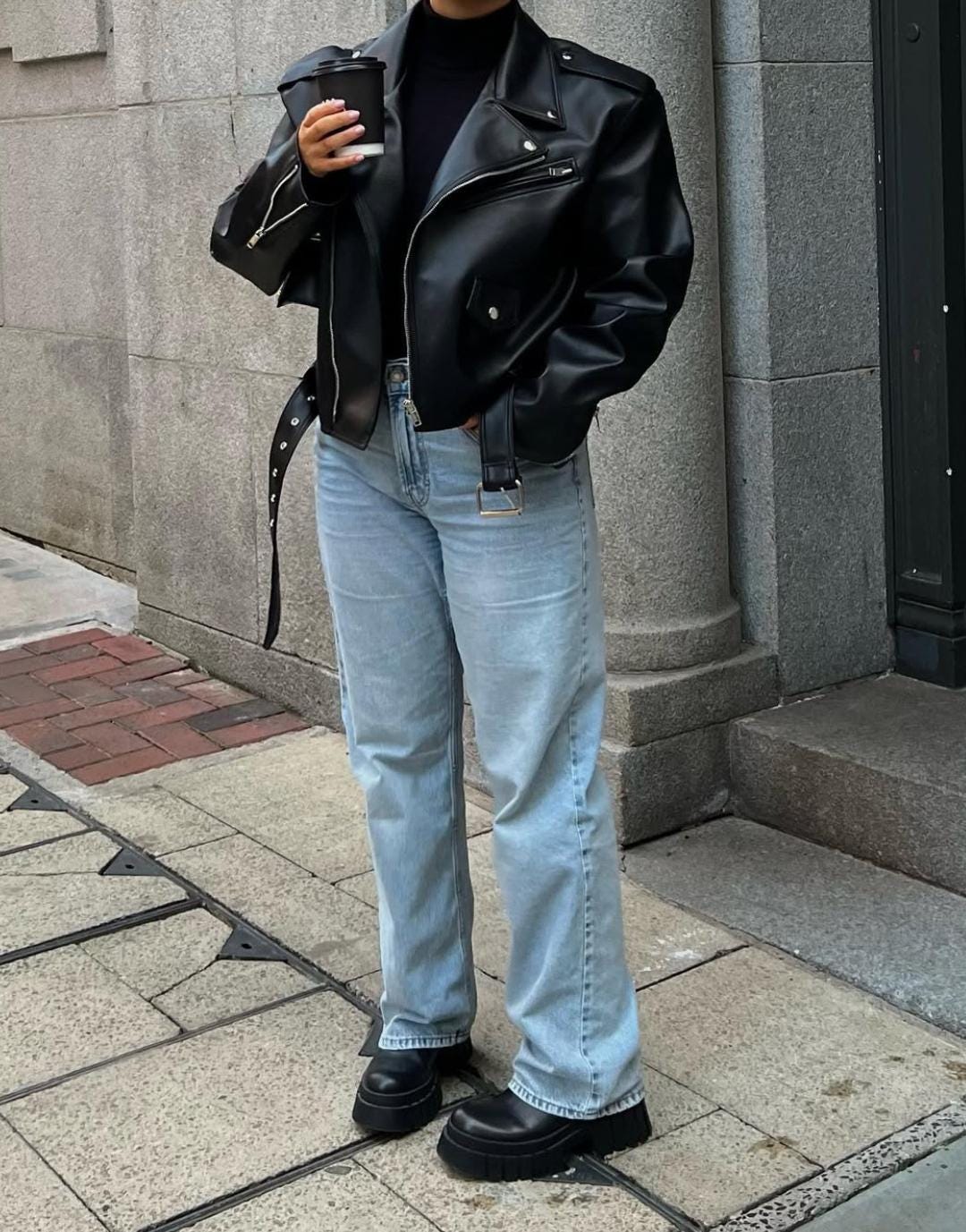 Women's Oversized Leather Biker Jacket | Oversized Moto Style Vintage ...