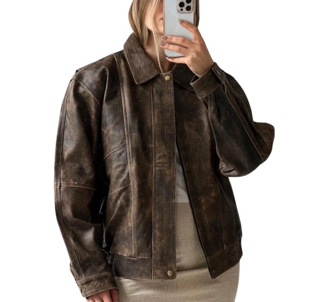 Women 60s Oversized Retro Distressed Brown Vintage Handmade Real ...