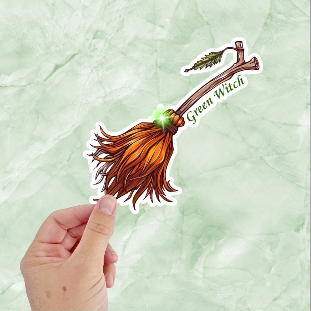 Green Witch Broom HQ Vinyl Satin Sticker - Etsy