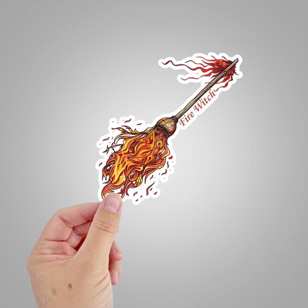 Fire Witch Broom HQ Vinyl Satin Sticker - Etsy