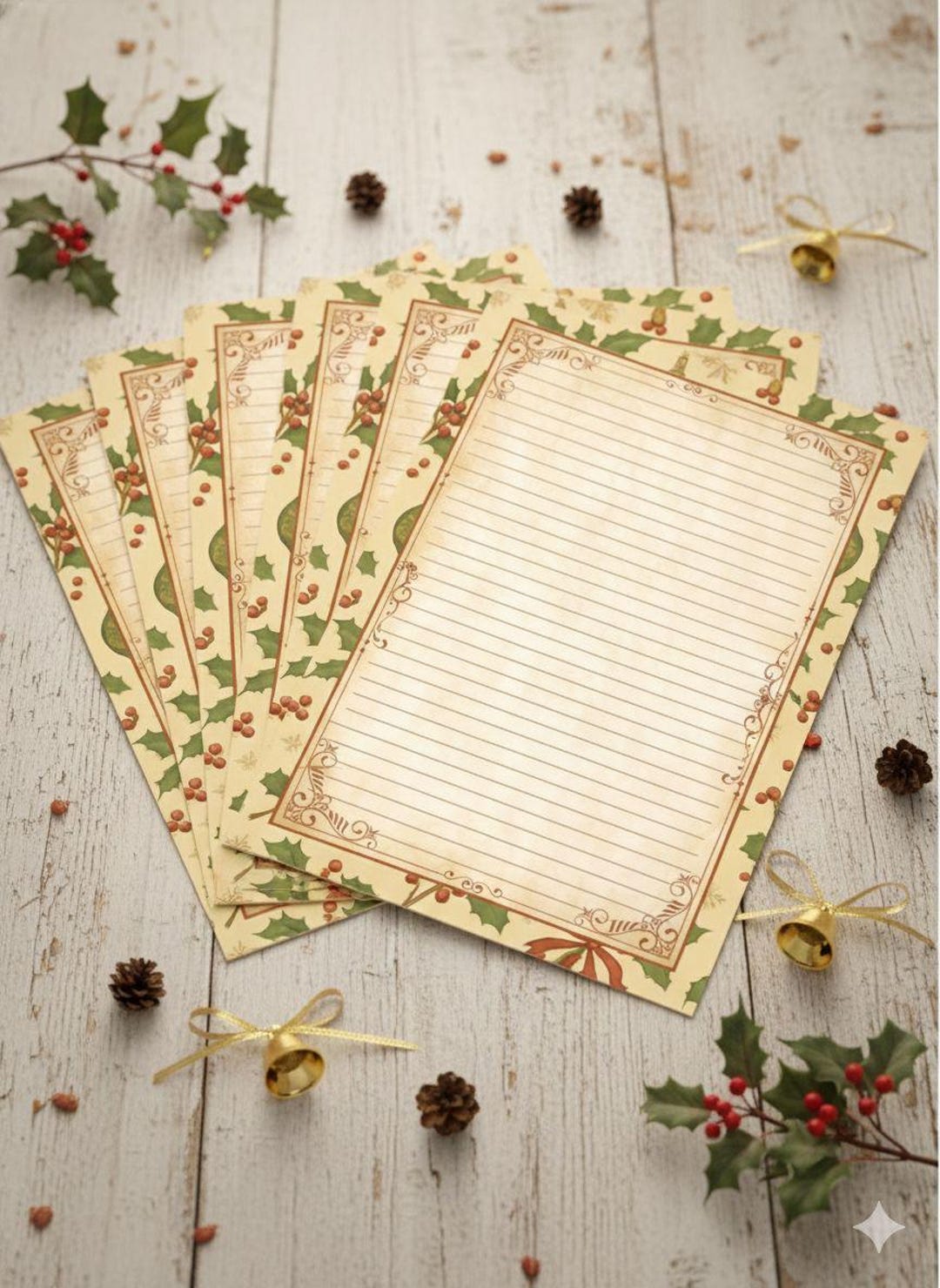 Vintage Christmas Blank Lined Paper | A4 Printable Pages | Holiday ...