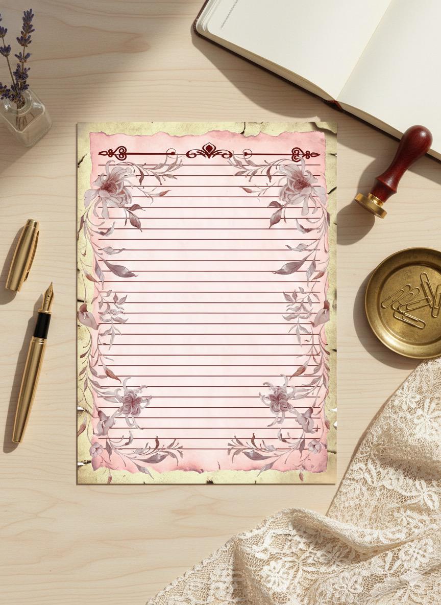 Vintage Lined Paper Printable L Paper: Pink Scrapbook Ephemera (PDF ...