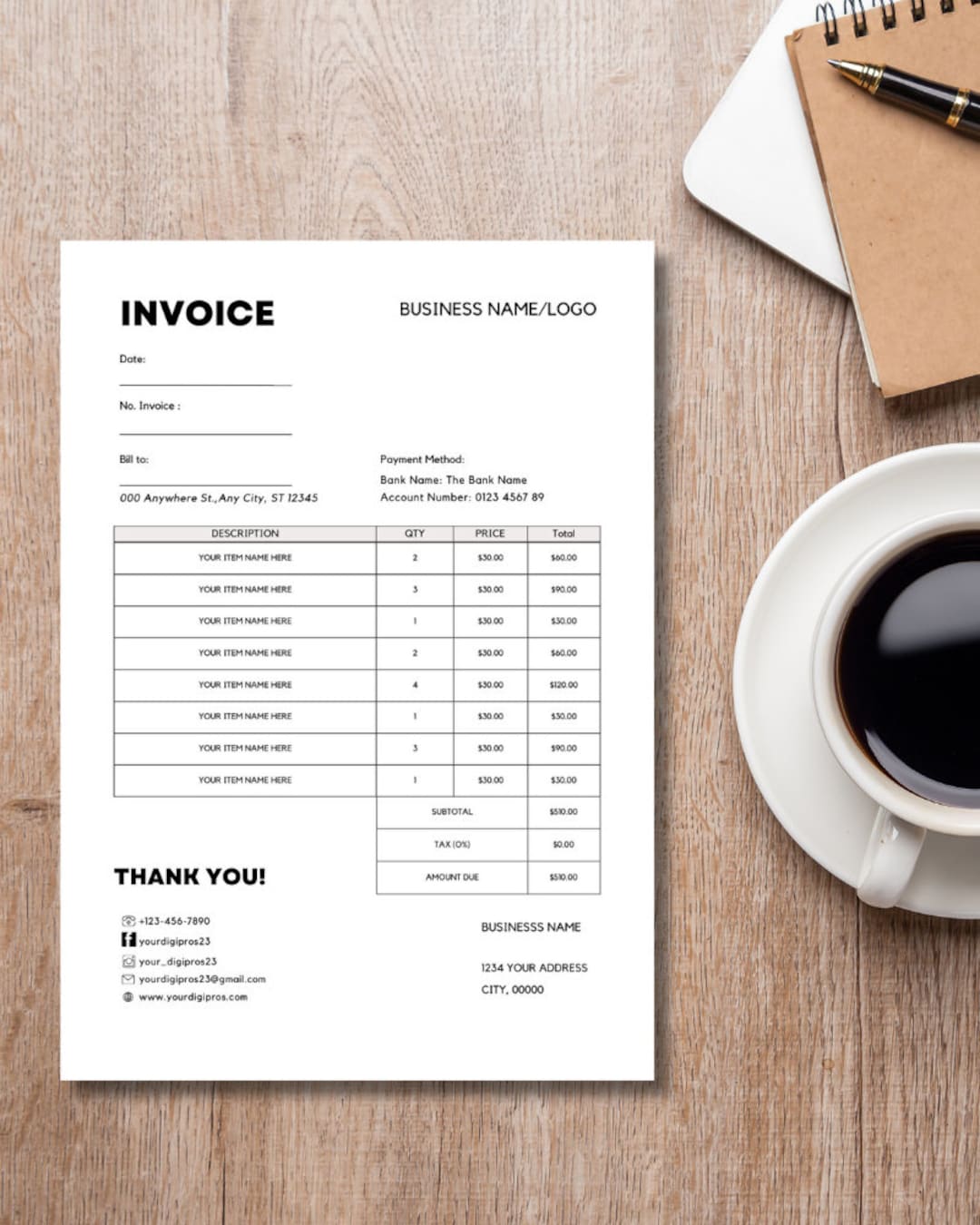 Professional Invoice Template Minimalist Invoice Template, Editable ...