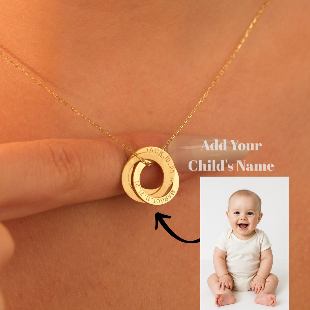 Custom Children Name Necklace, Engraved Linked Circles With Kids Names ...