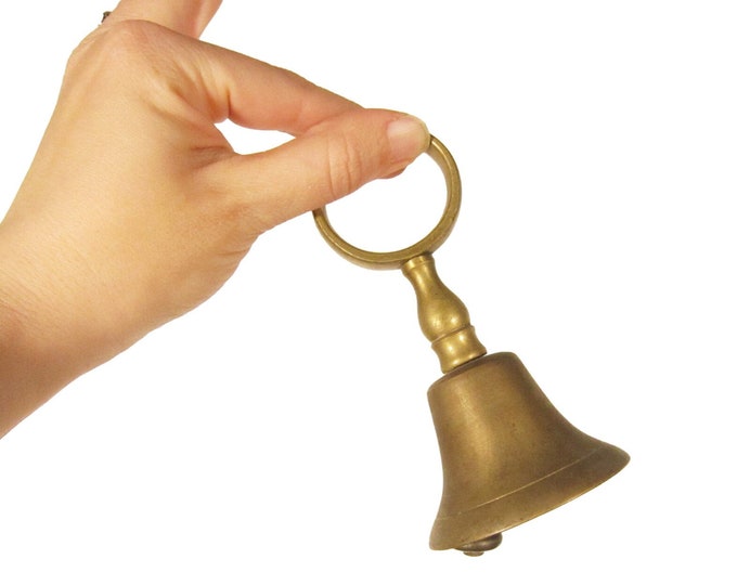Vintage Brass Bell Gold Tone Hand Bell Small Chime Hand Held Ringing ...