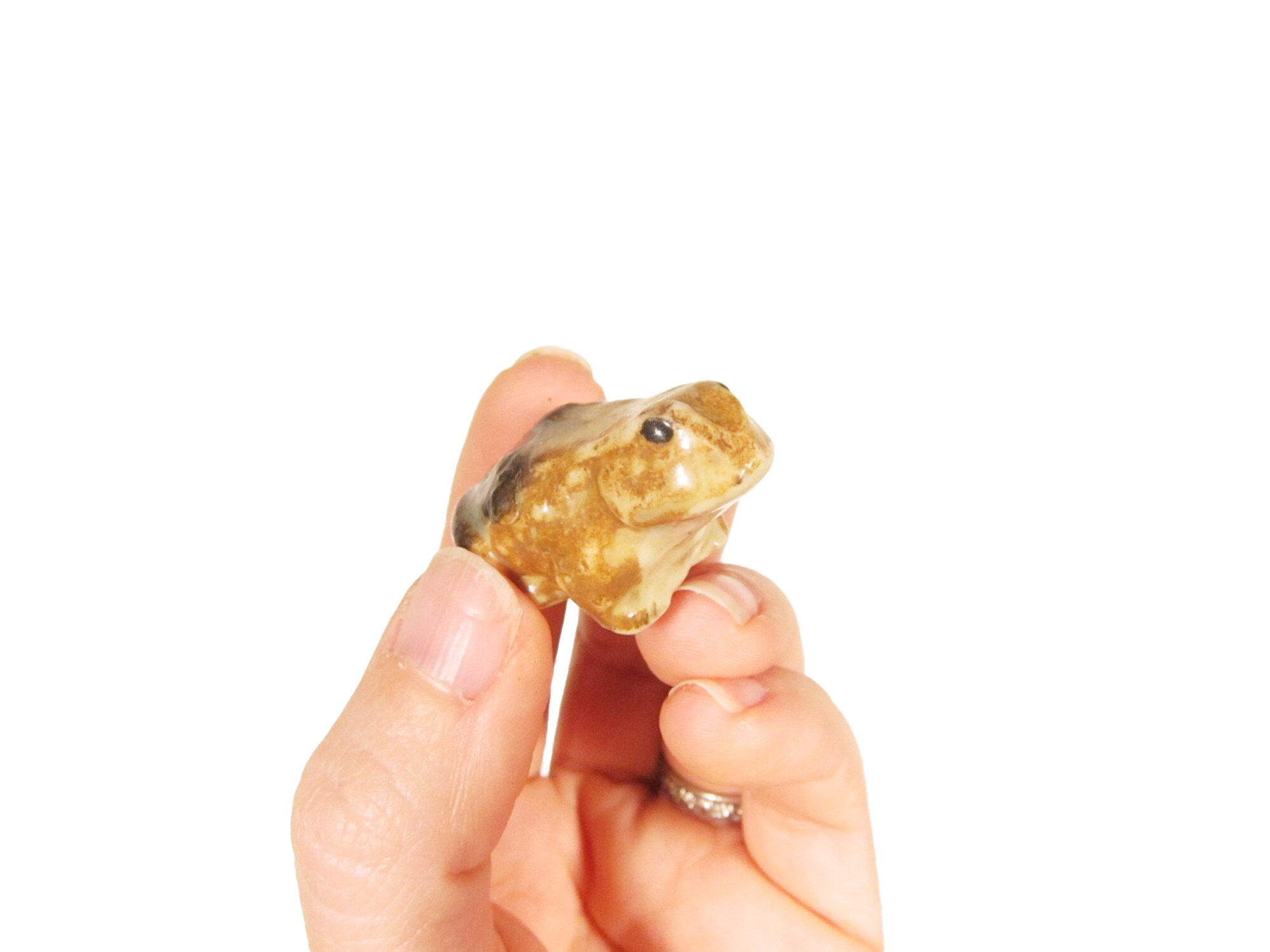 Vintage Frog Figurine Tiny Good Luck Toad Statuette Glazed Ceramic ...