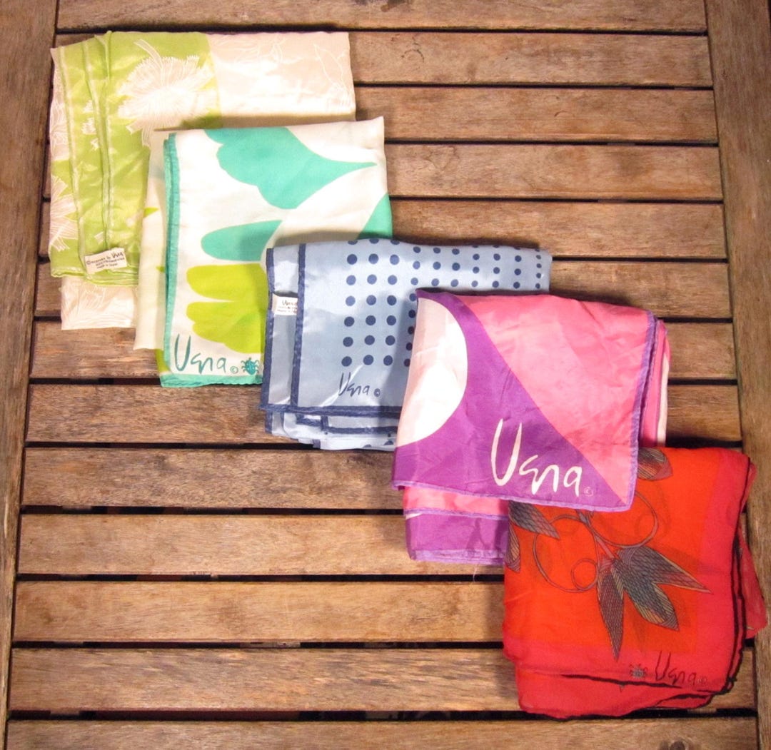Set of 5 Vintage Vera Scarves- 1960s - 80s Acetate and Silk Square ...