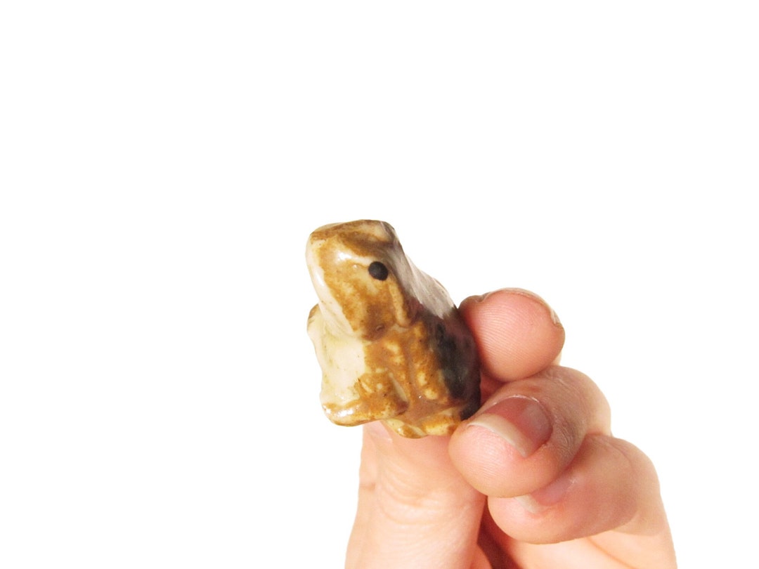 Vintage Frog Figurine Tiny Good Luck Toad Statuette Glazed Ceramic ...