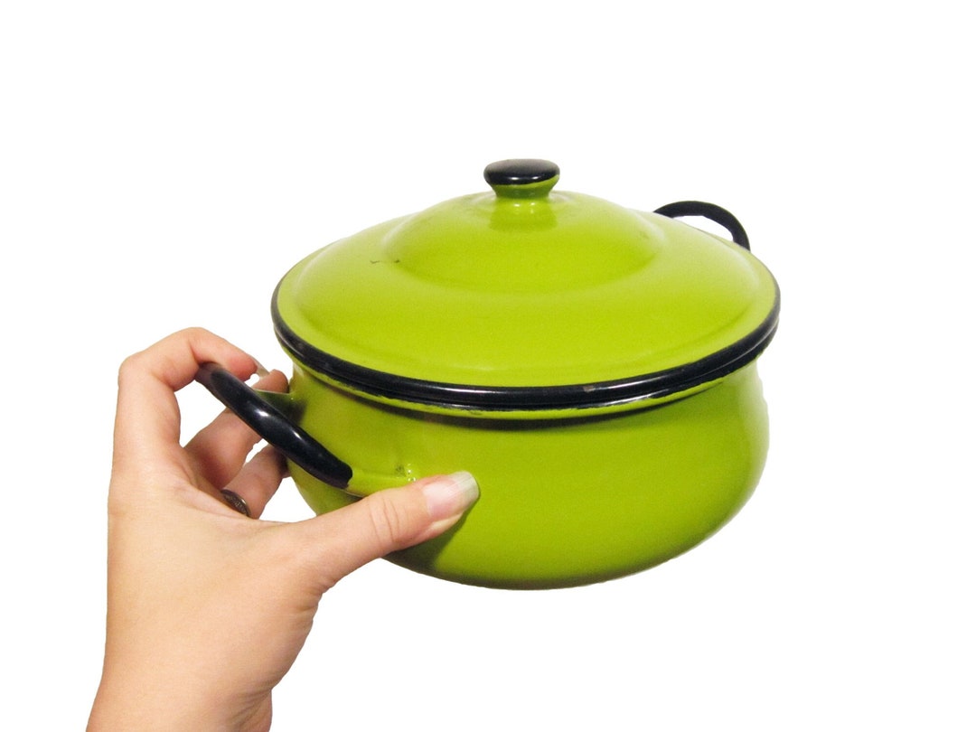 Vintage Green Enamel Pot With Handles and Lid Japan - Etsy