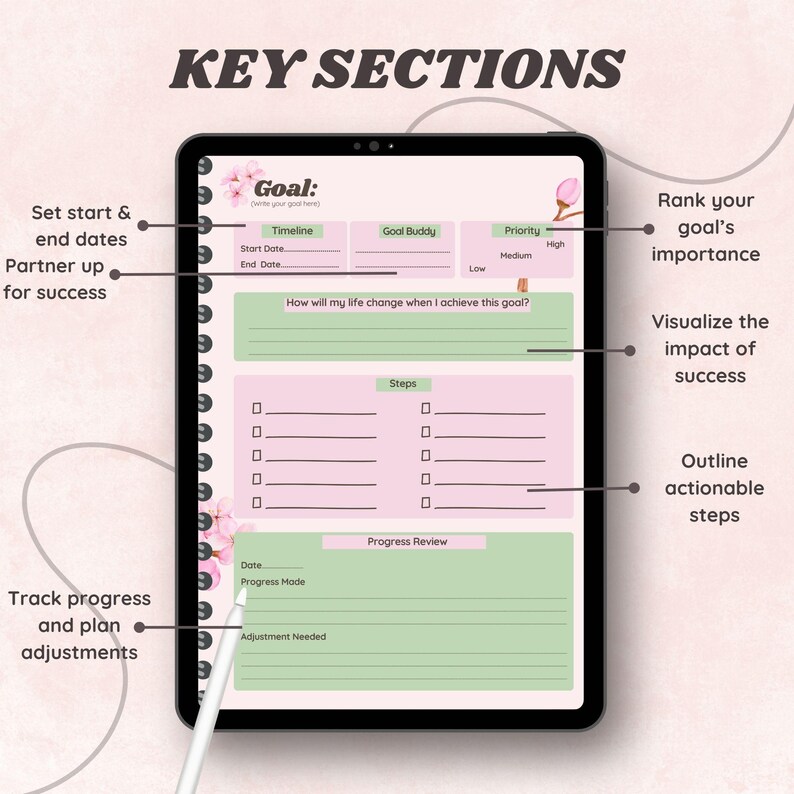Digital Goals Planner / Printable Goal Setting Workbook / PDF ...