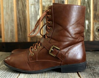 Brown Lace up Boots - Etsy