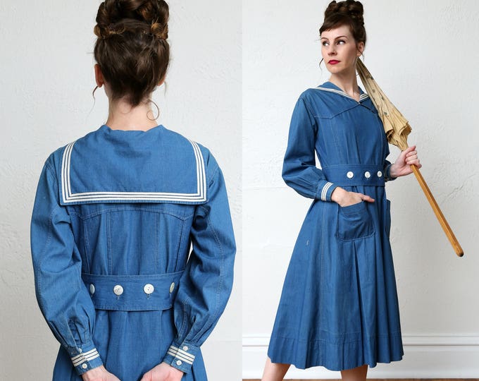 SALE 1919 Denim Dress Antique Blue Sailor Gown - Etsy