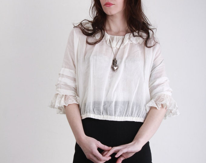 Antique Blouse . Ruffle Bell Cuff Lace Trim . 1910s Top . - Etsy