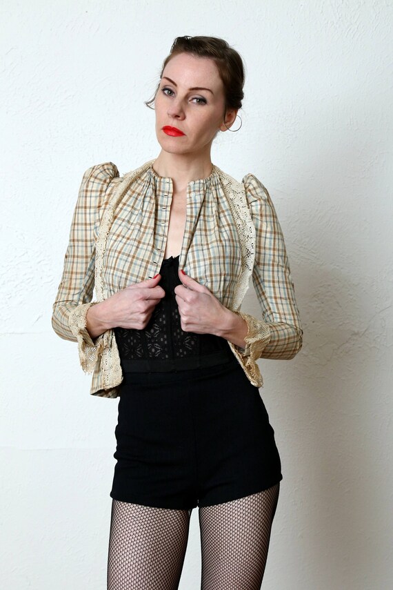 SALE 1800s Victorian Plaid Blouse Top - Gem