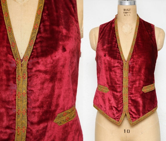 SALE Antique Red Velvet Vest - Gem