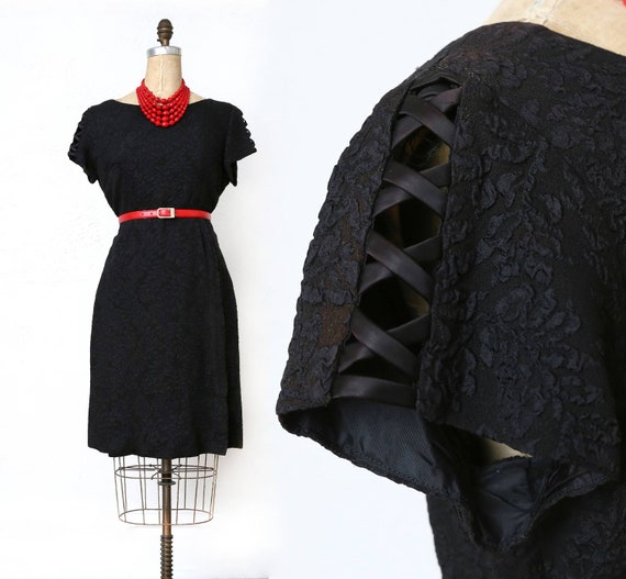 1960s Ribbon Knit Cocktail Dress LBD - Gem