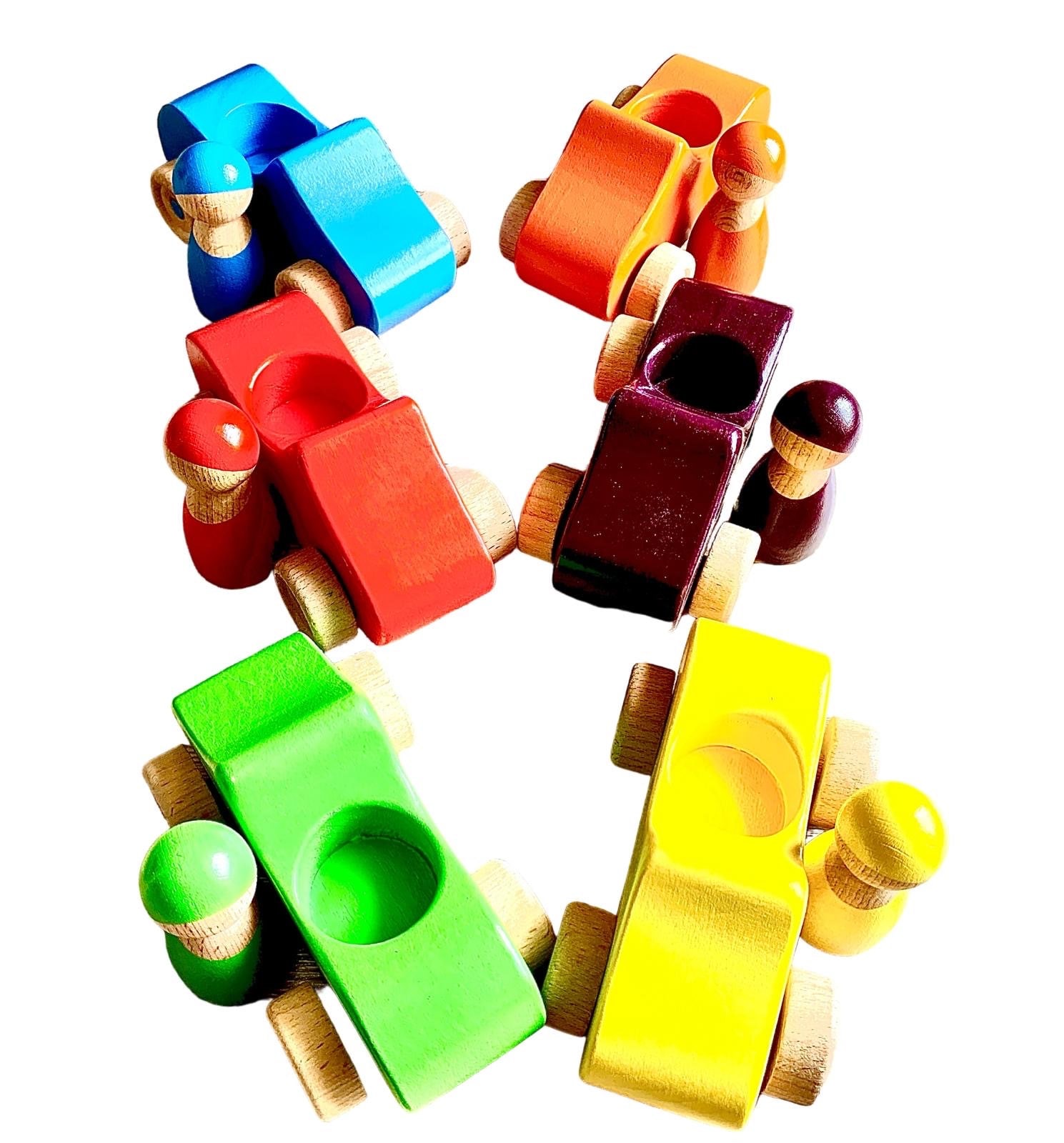 Wooden Car Set, Rainbow Car Set, Peg Dolls With Cars, Wooden Baby Toy ...