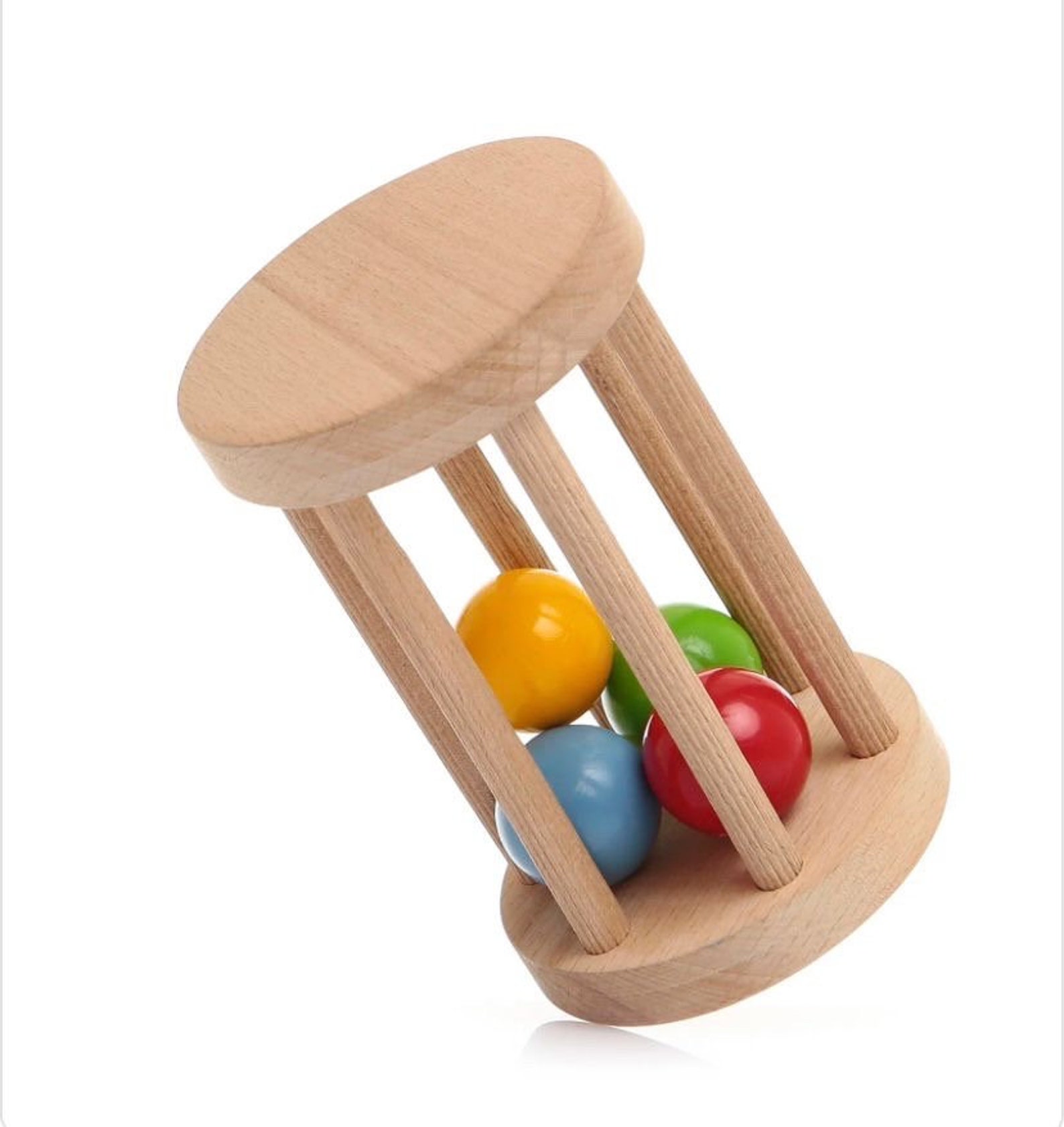 Montessori Ball Cylinder, Montessori Rattle Roller, Wooden Baby Rattle ...