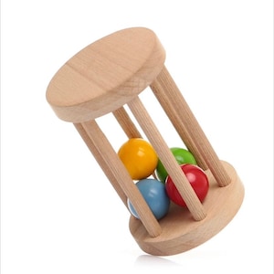 Montessori Ball Cylinder, Montessori Rattle Roller, Wooden Baby Rattle ...