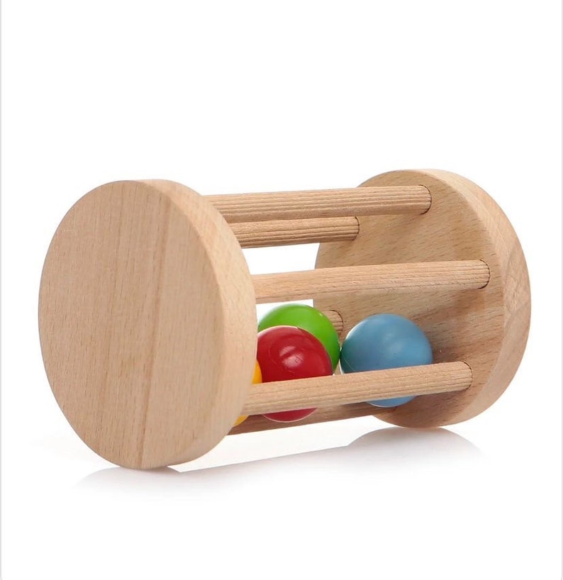 Montessori Ball Cylinder, Montessori Rattle Roller, Wooden Baby Rattle ...