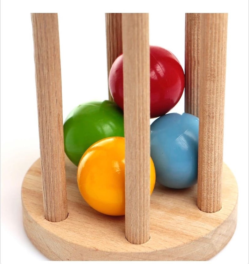 Montessori Ball Cylinder, Montessori Rattle Roller, Wooden Baby Rattle ...