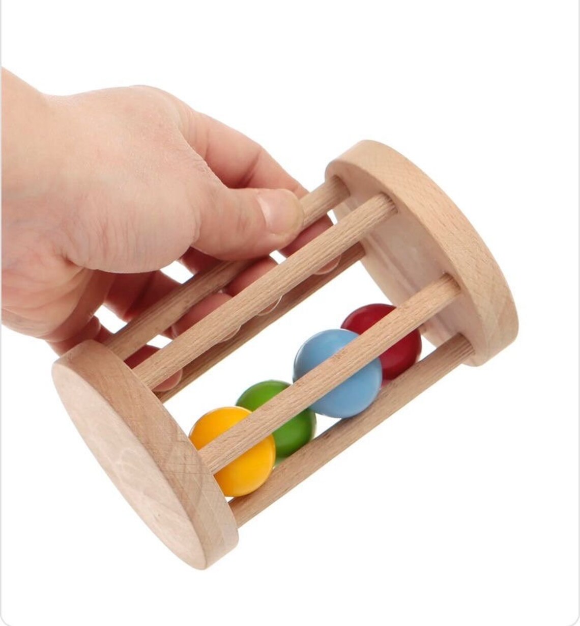 Montessori Ball Cylinder, Montessori Rattle Roller, Wooden Baby Rattle ...