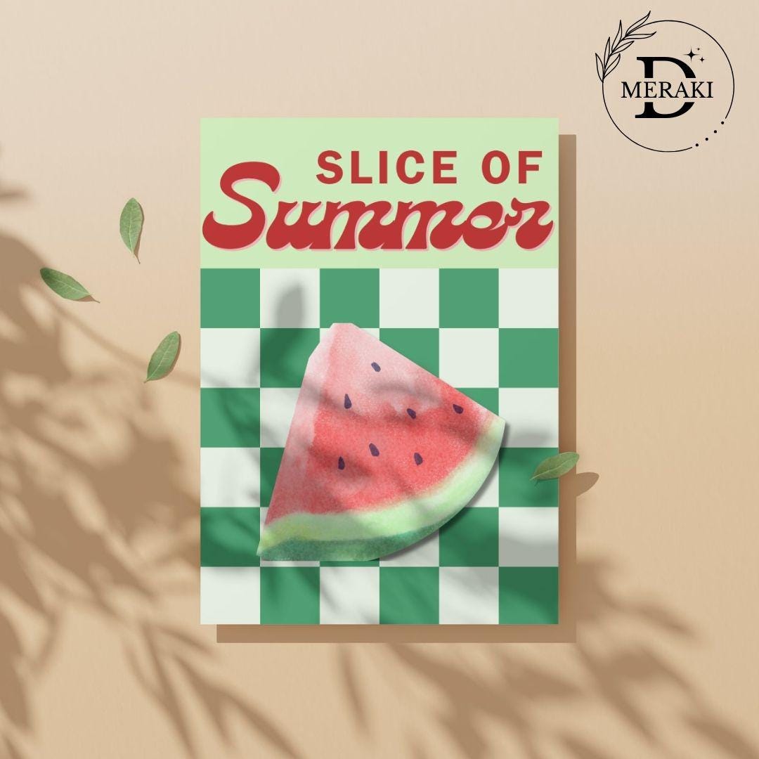 Digital Watermelon Digital Art Print Bold Red 'slice of Summer' With ...