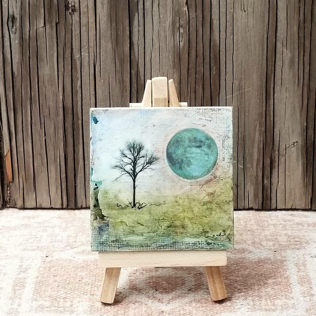 Tree of Strength Full Moon Mini Mixed Media Art - Etsy