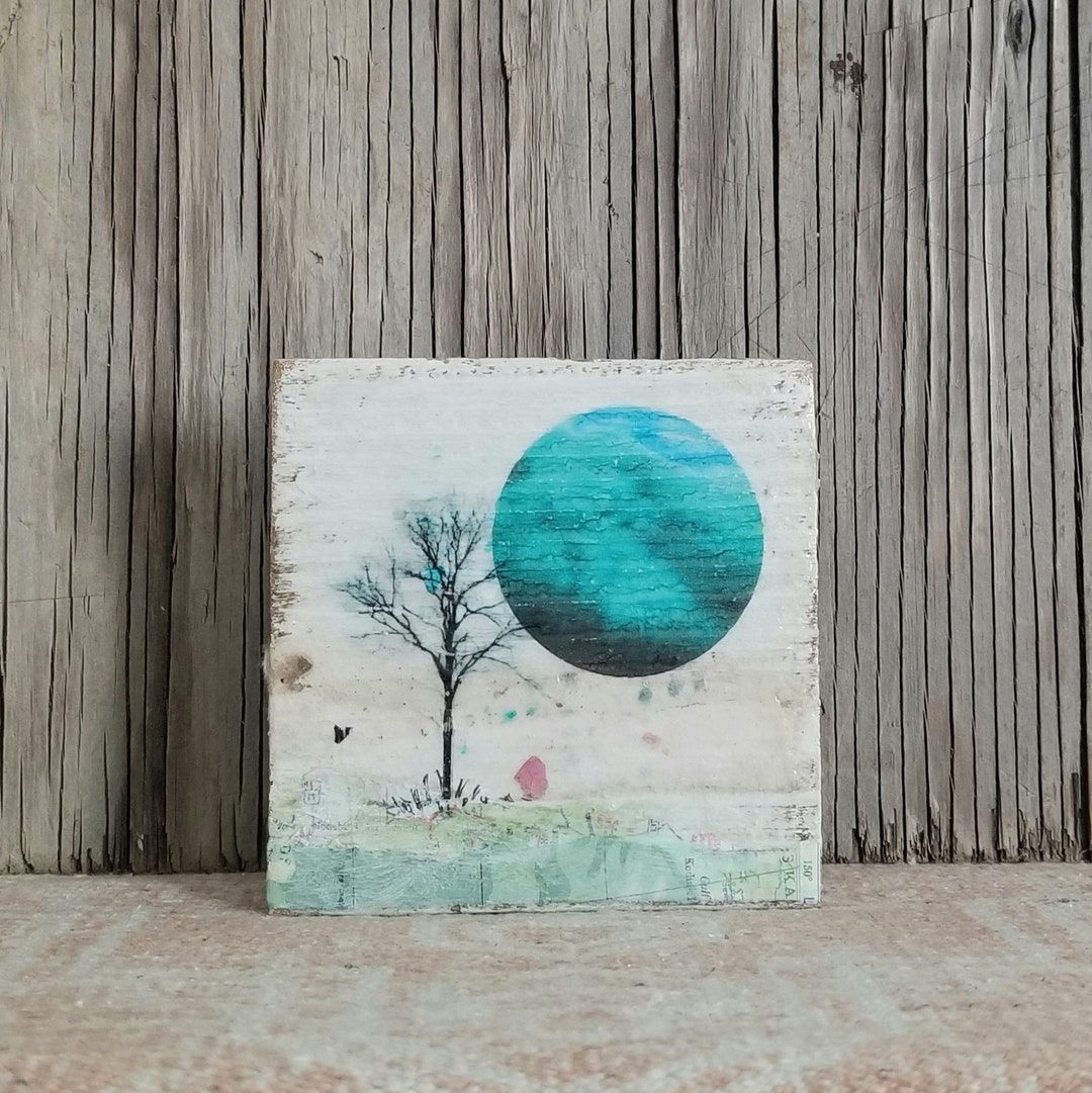 Blue Moon Tree of Strength Wood Art Tile - Etsy