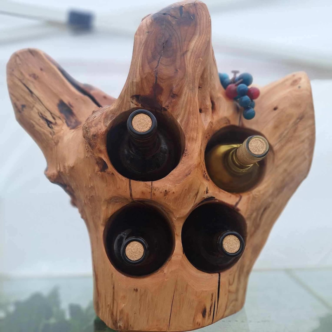 Teak Root Wine Holder 4 Bottles - Etsy