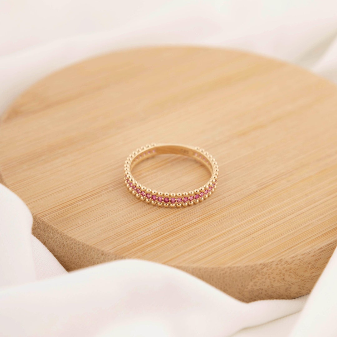 14k Solid Gold Ruby Band Ring, Red Ruby Half Eternity Wedding Band Ring ...