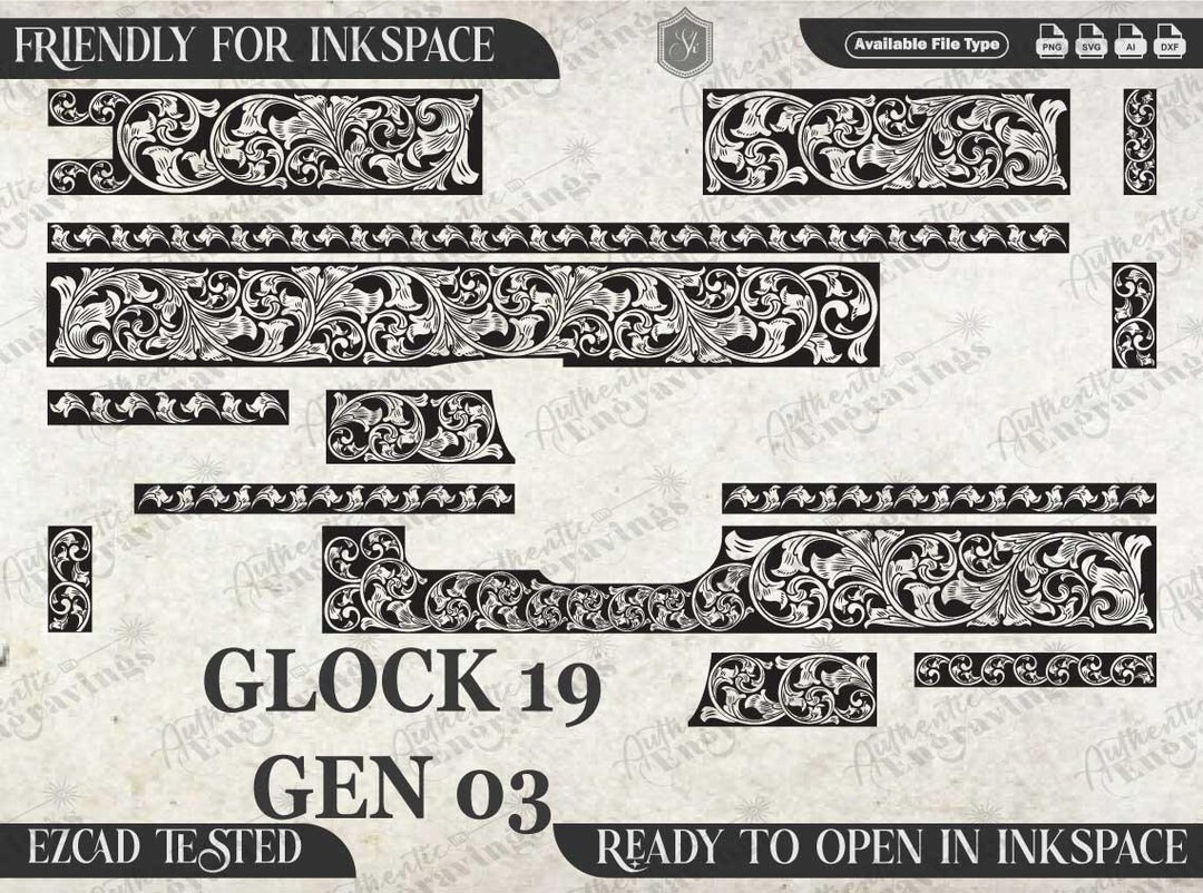 Glock 19 Gen 03 Scroll Design Svg,laserdesign,laserwork,laserdesign,ezcaddesign,metalart ...
