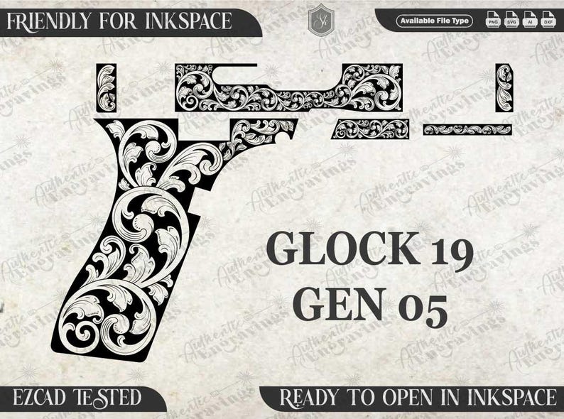 Glock 19 Gen5 Scroll Design, Laser Engraving Vector (digital Download ...