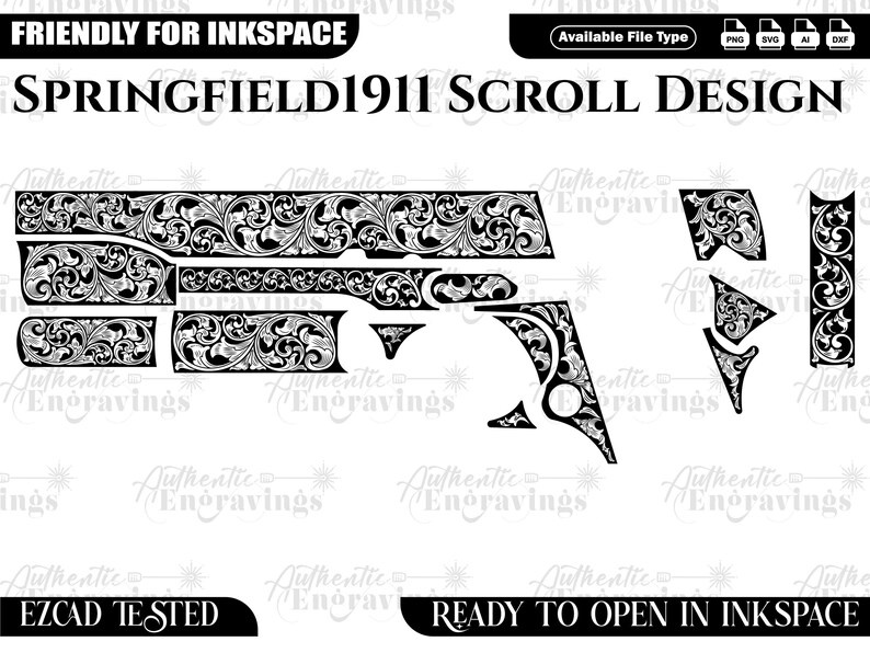 Springfield 1911 Scroll Design, Laser Cut Vector (SVG, PNG, DXF) - Etsy