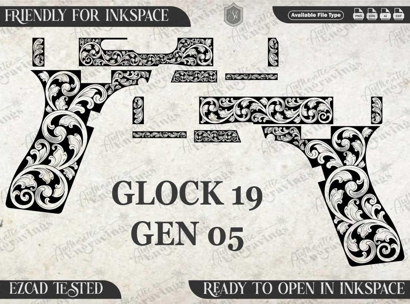 Glock 19 Gen5 Scroll Design, Laser Engraving Vector (digital Download ...