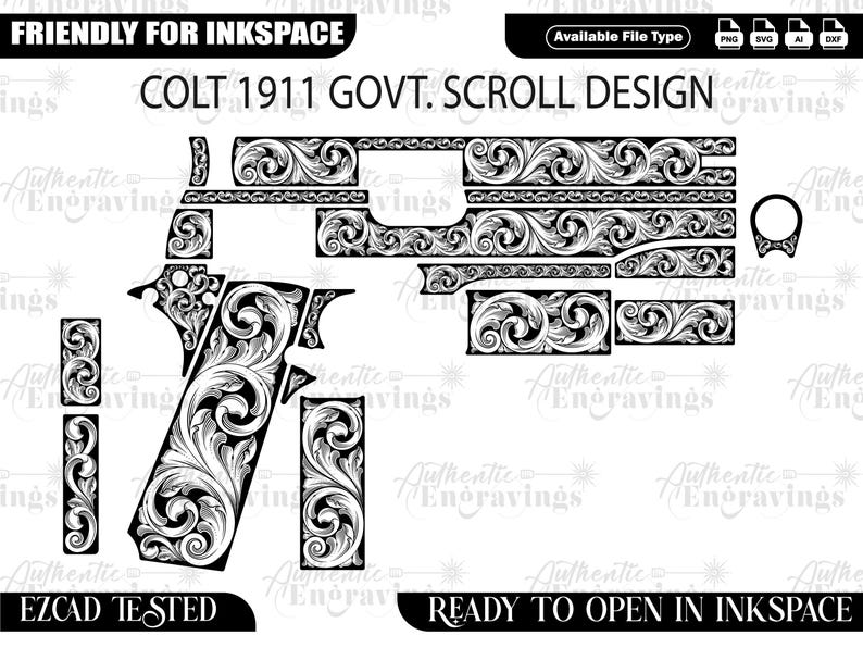 Colt 1911 Scroll Design, Laser Cut Vector (digital Download) - Etsy