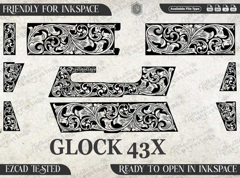 Glock 43x Scroll Design Svg,laserdesign,laserwork,laserdesign,ezcaddesign,metalart,metaldesign ...