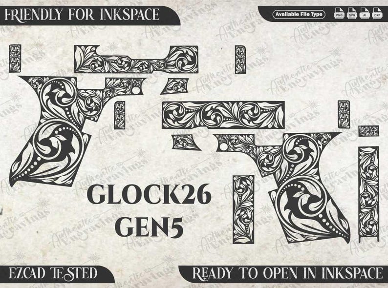 Glock 26 Gen5 Scroll Design, Laser Cut File (SVG, PNG, DXF) - Etsy