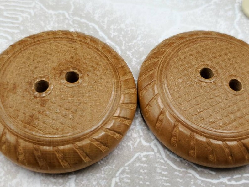 Vintage Button, 2 Extra Large Matching Natural Wood, Carved Design ...