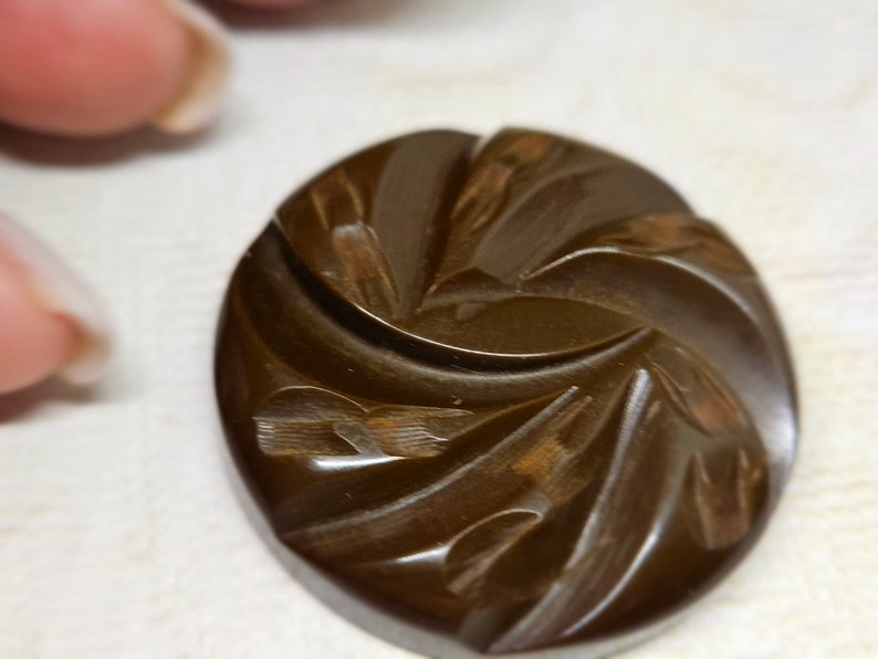 Vintage Button 1 Brown Bakelite Novelty Carved Design, Extra Large 1 1/ ...