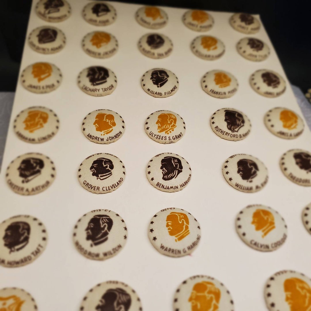 Vintage Buttons 1950's Collectable Card of US President Fabric Covered ...